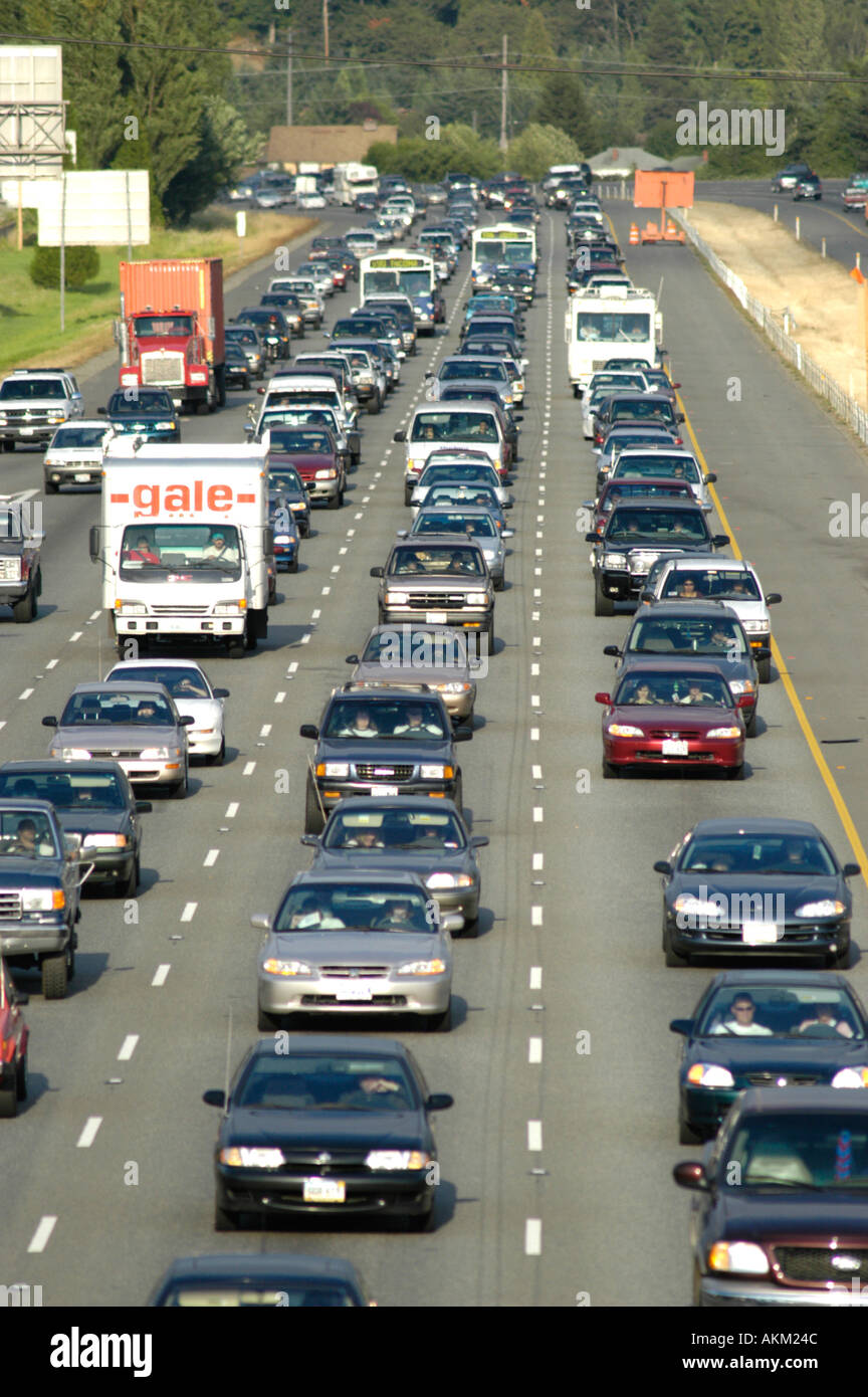 Interstate freeway traffic in Seattle Washington area in the afternoon ...