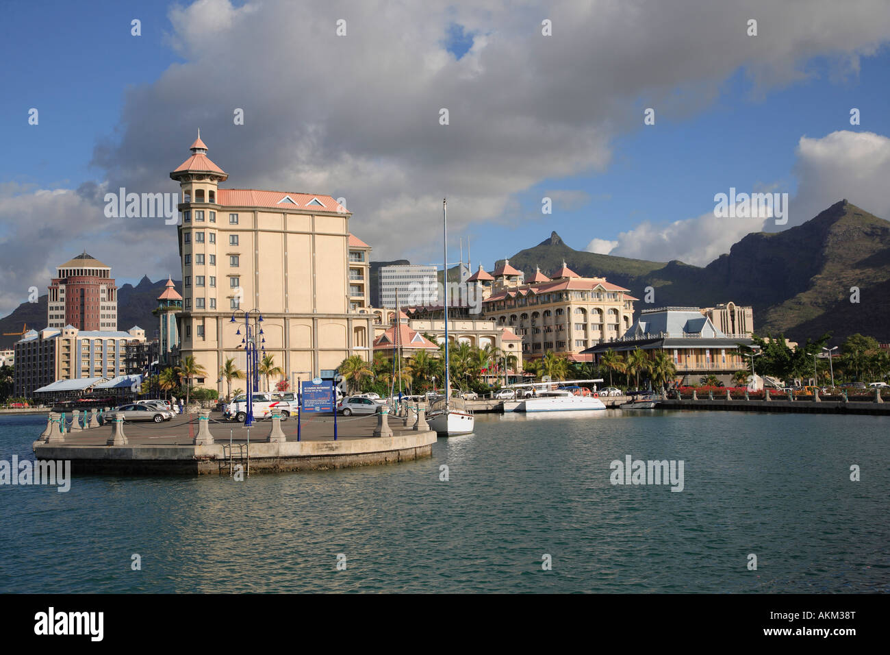 Mauritius Port Louis skyline Le Caudan Waterfront harbour Stock Photo ...
