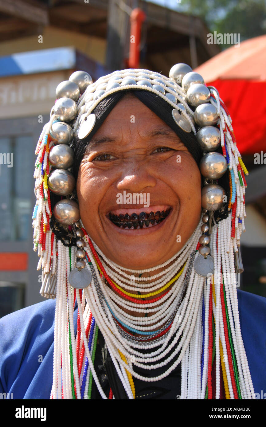Akha woman at a market in the Chiang Rai region Thailand Stock Photo ...