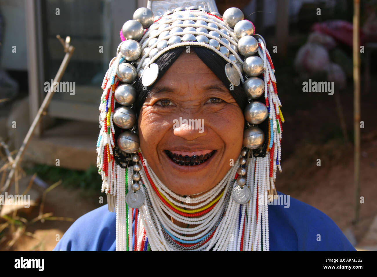 Akha woman at a market in the Chiang Rai region Thailand Stock Photo ...