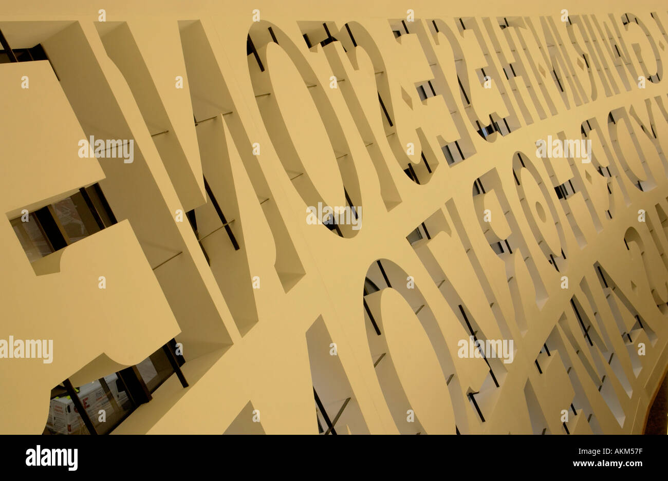 Interior lettering of the Wales Millennium Centre Cardiff Bay South ...