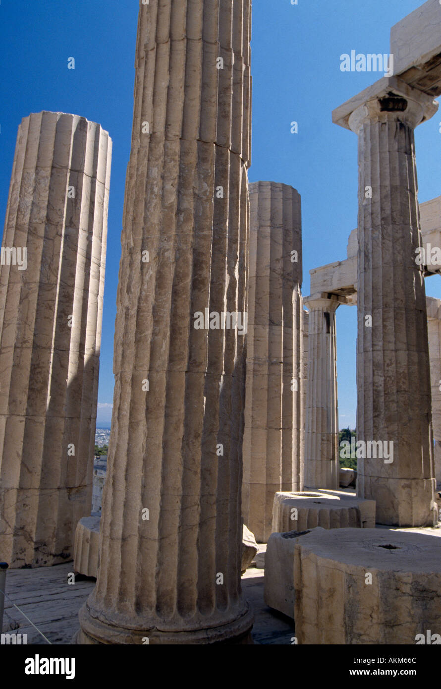 Greece Athens The Acropolis Looking through marble columns Stock Photo ...