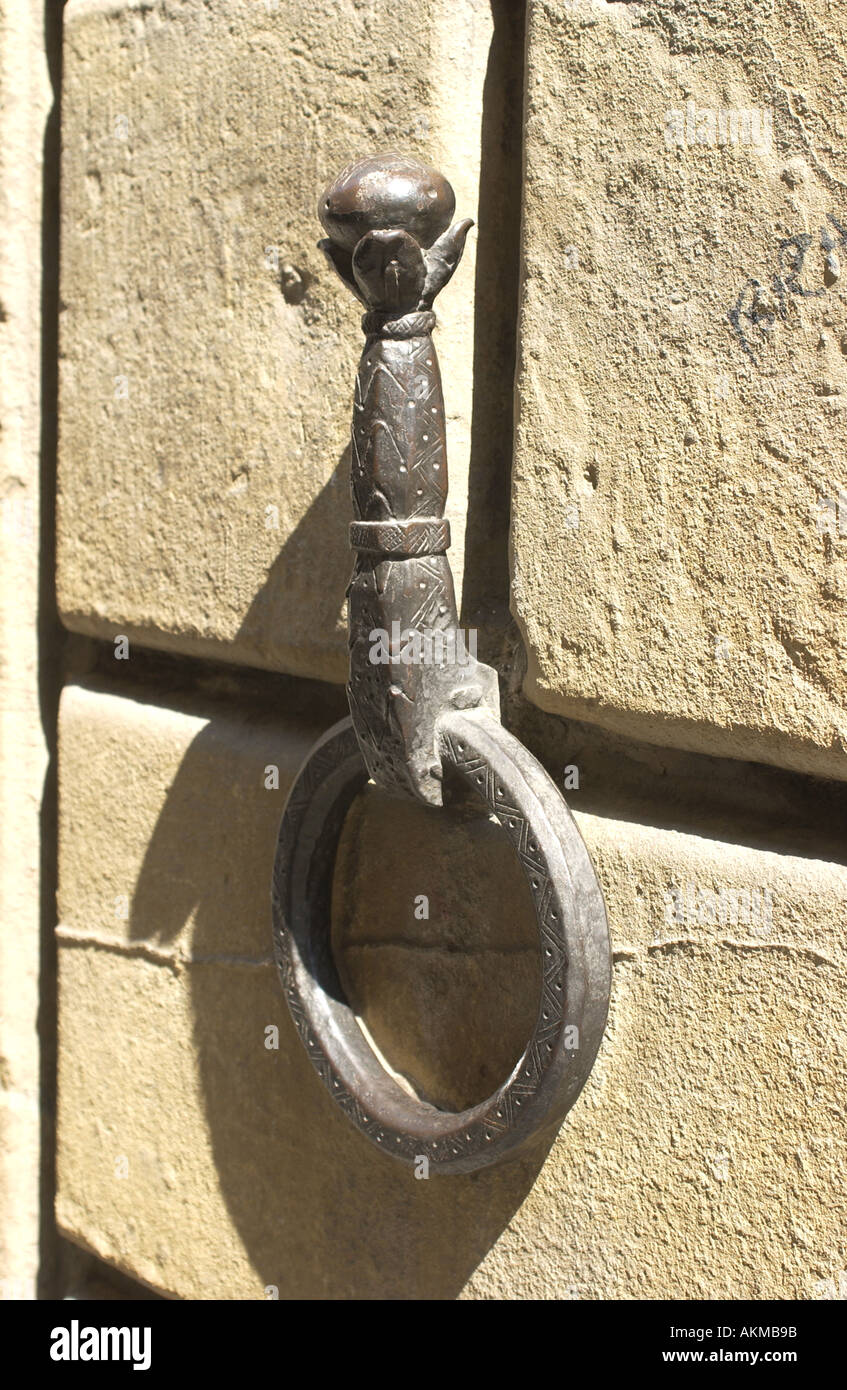Metal horse tie rings used to secure horses during the Palio Stock ...