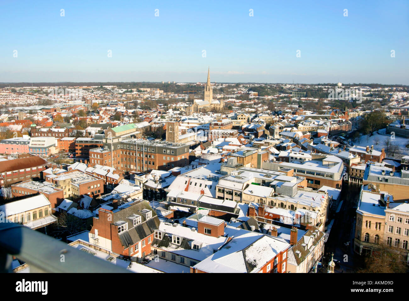 Aerial View of Snowy Norwich Looking North East Towards Norwich ...