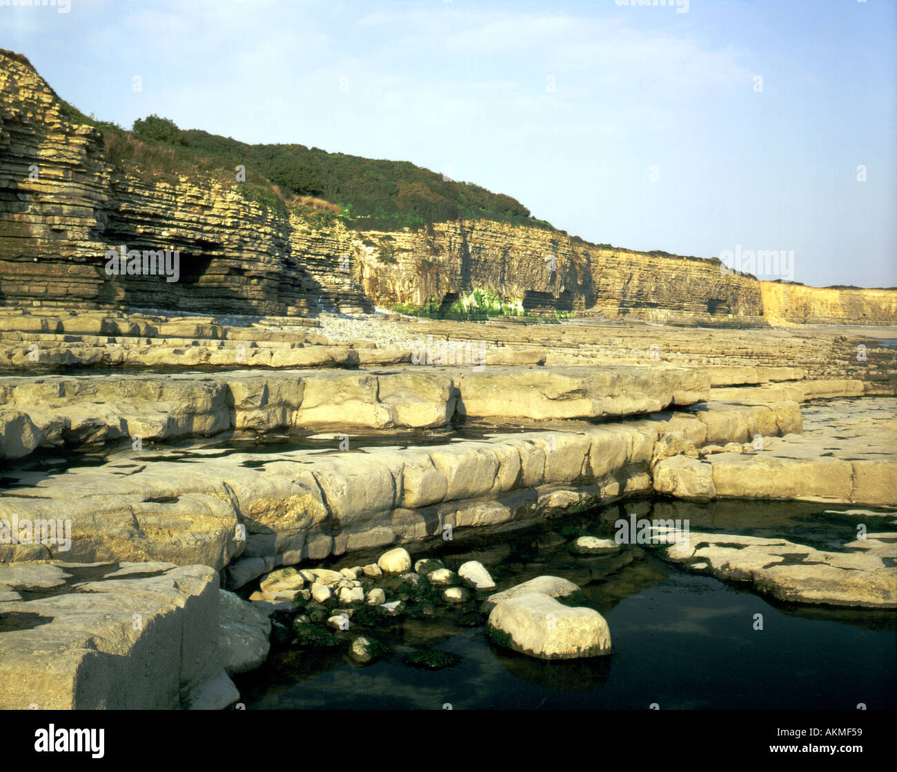beach scene and lias limestone cliffs st donats near llantwit major ...