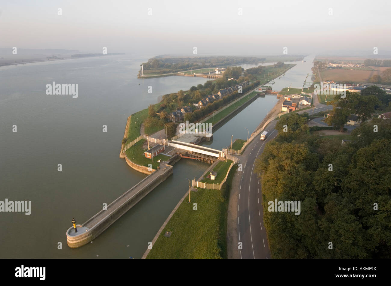 View of a man-made canal near the River Seine mouth, Le Havre, Normandy ...