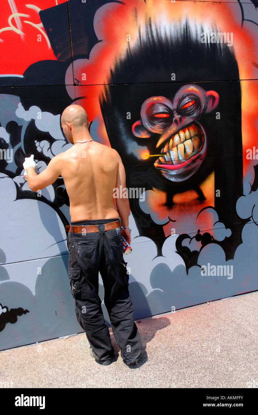 Urban graffer in action Stock Photo - Alamy