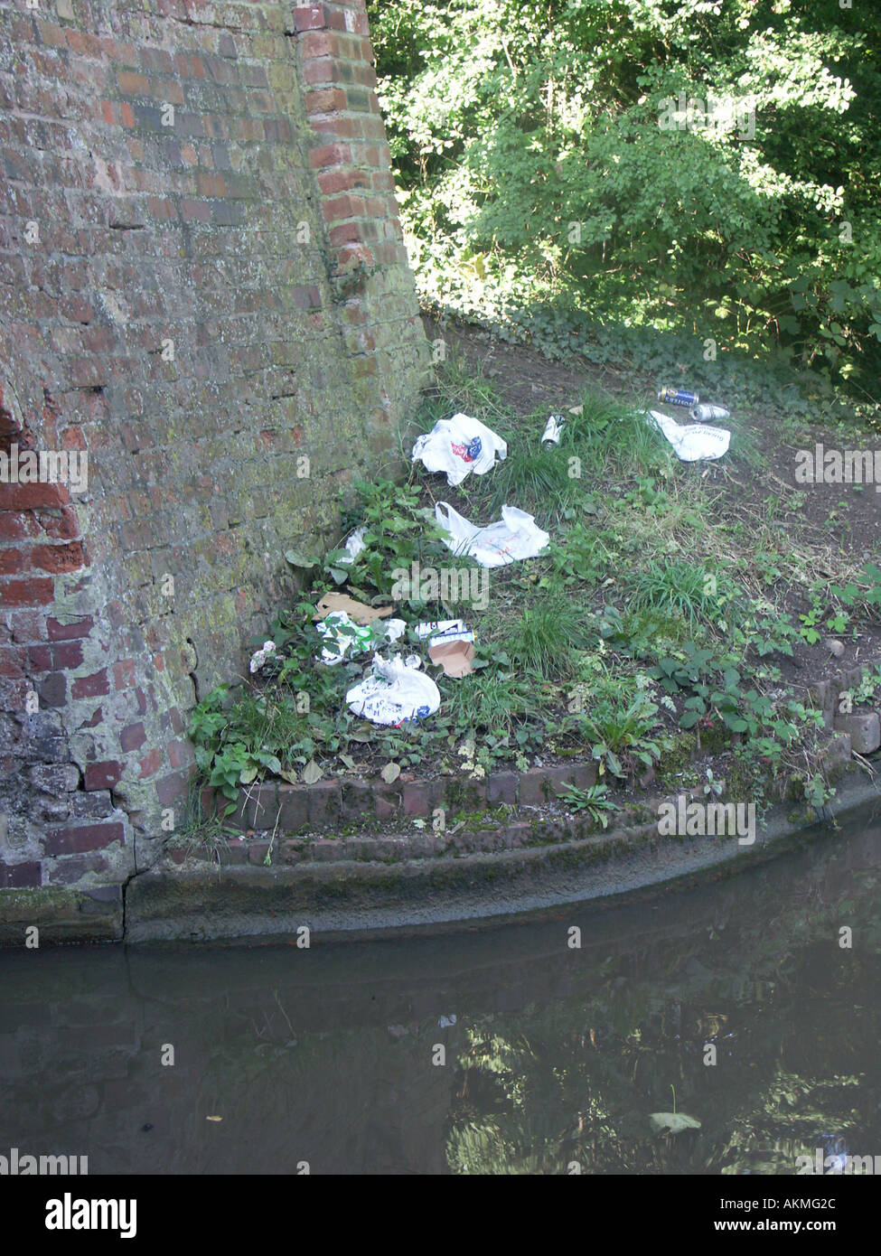Litter Strewn at side of Canal Stock Photo - Alamy