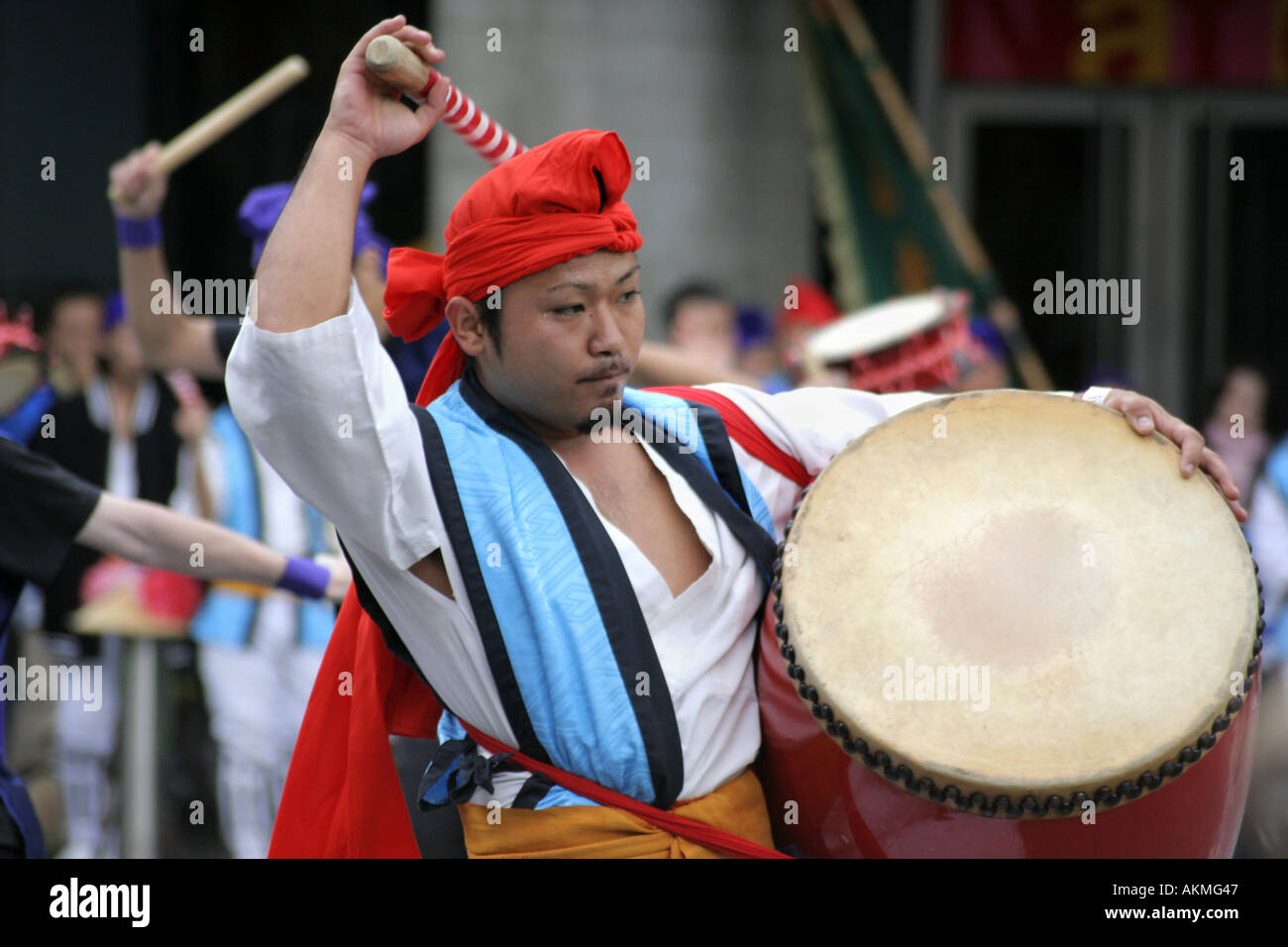 Okinawa Eisa Japanese drummers at the London Thames Festival 2005 Stock ...