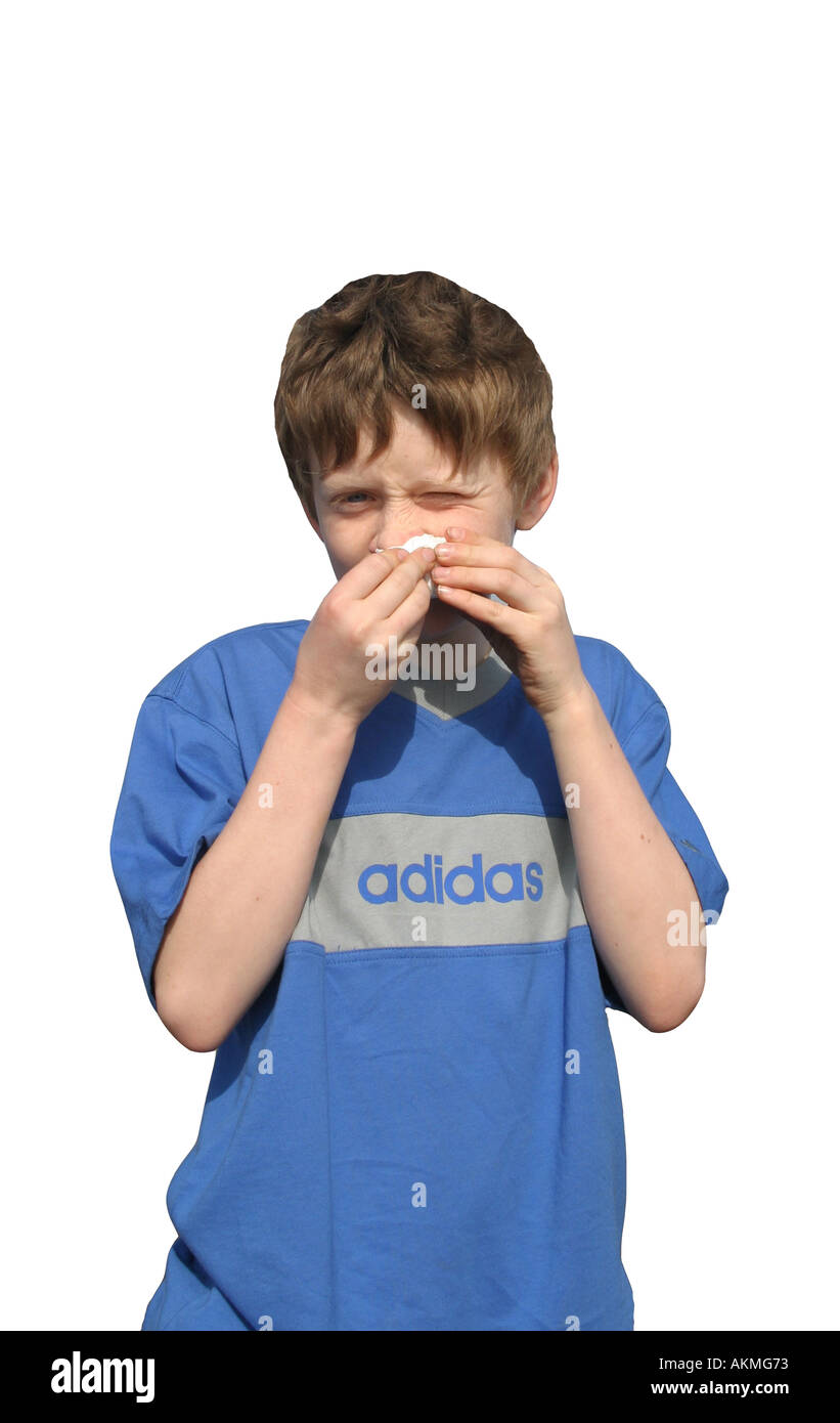 boy blowing his nose Stock Photo - Alamy