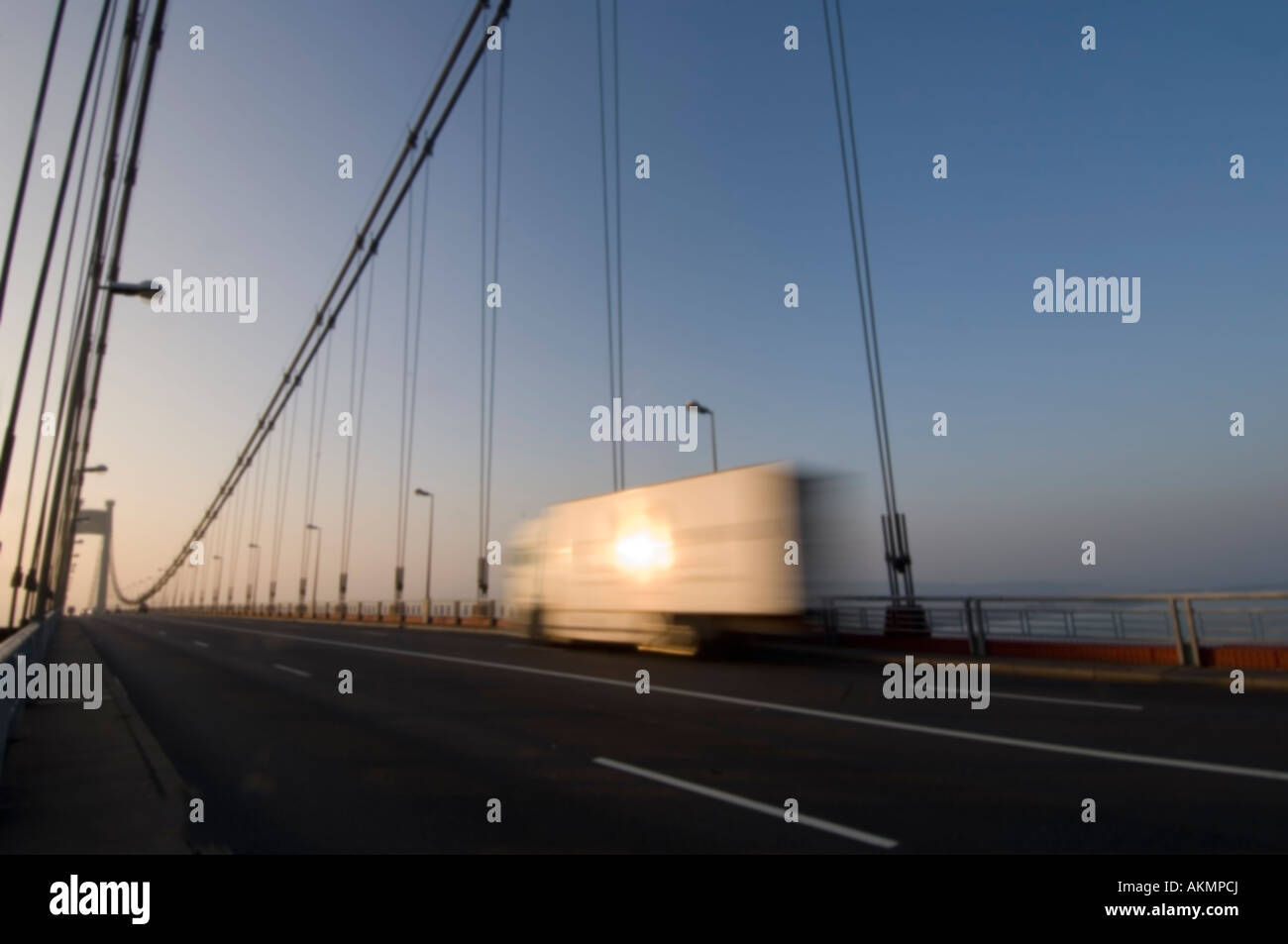 Passing Truck on Suspended bridge Stock Photo - Alamy