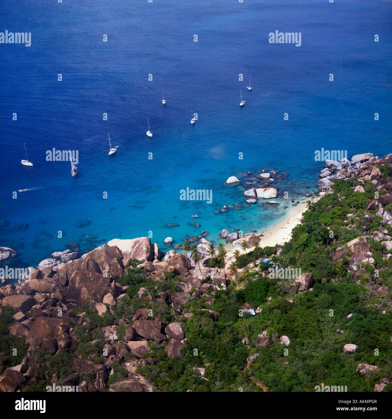 Aerial view of the unique rocks boulders and beach of The Baths area ...
