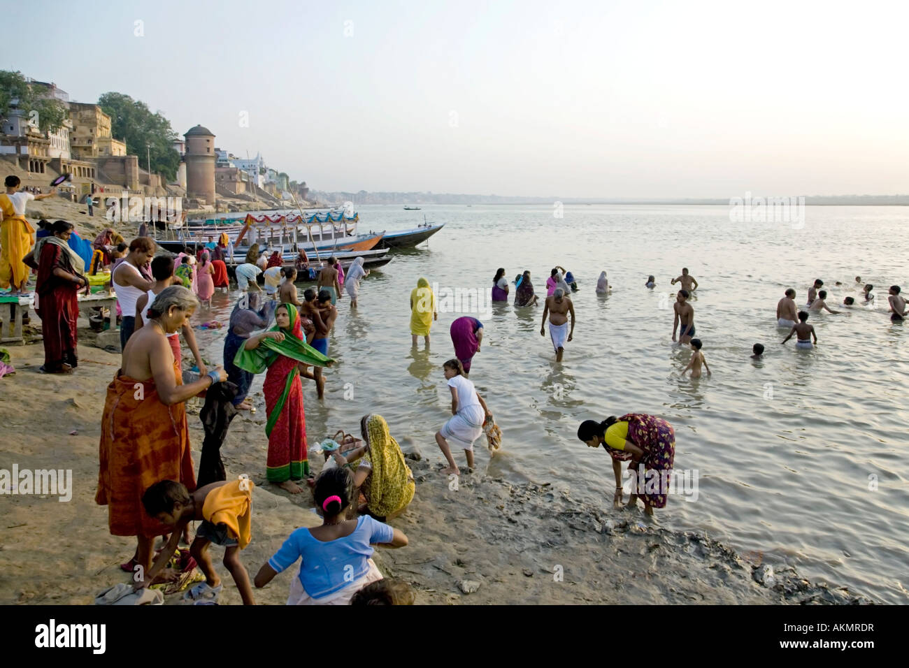Ritual morning bath. Assi Ghat. Ganges river. Varanasi. India Stock ...