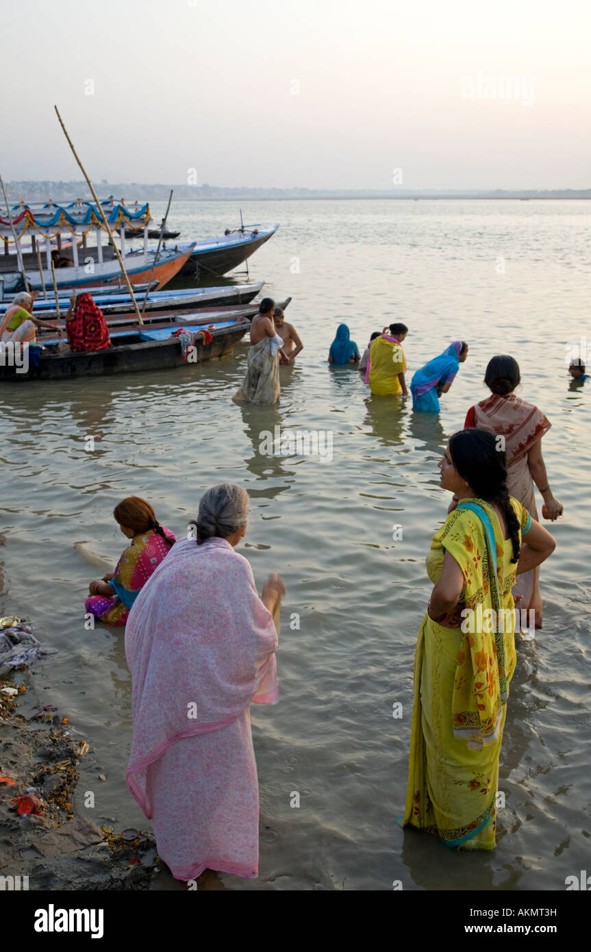 Ritual morning bath. Assi Ghat. Ganges river. Varanasi. India Stock ...