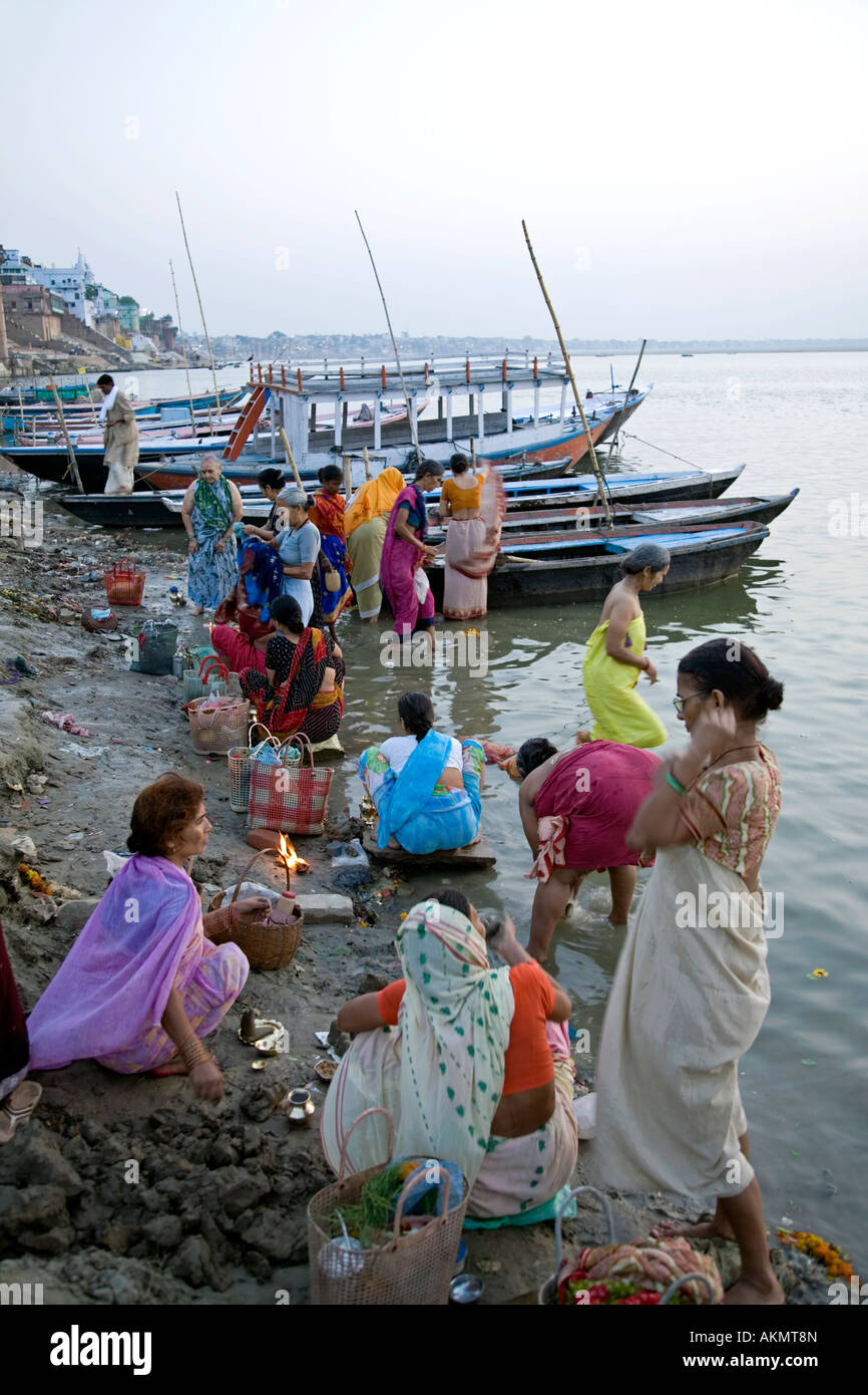 Ritual morning bath. Assi Ghat. Ganges river. Varanasi. India Stock ...