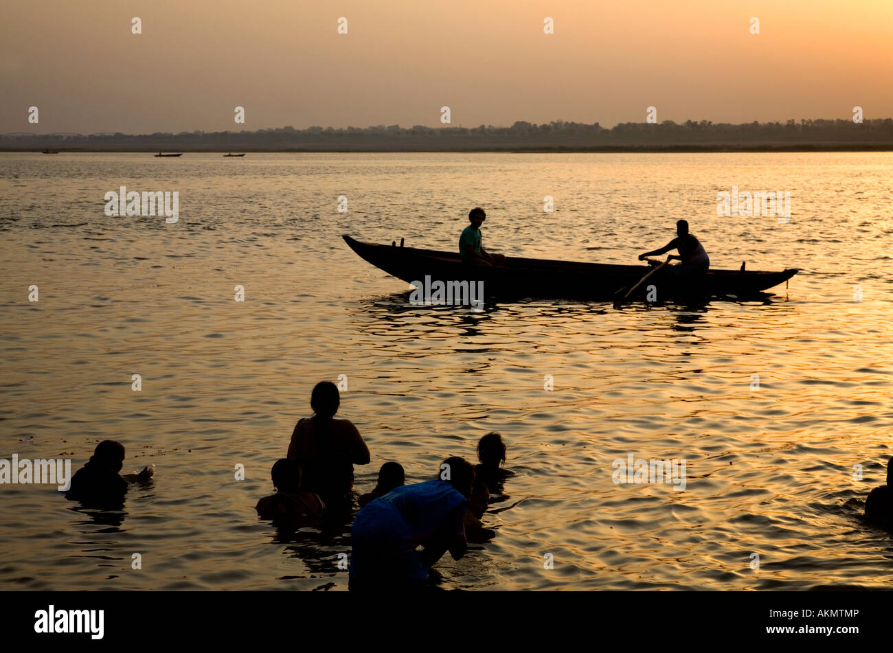 Ritual morning bath. Assi Ghat. Ganges river. Varanasi. India Stock ...