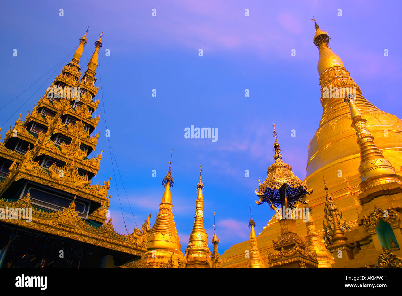 Low angle view of Shwedagon Pagoda at Yangon, Myanmar, Burma Stock ...