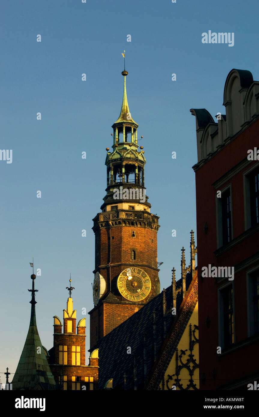 Clock tower of Town Hall Main Square Wroclaw Poland Stock Photo - Alamy