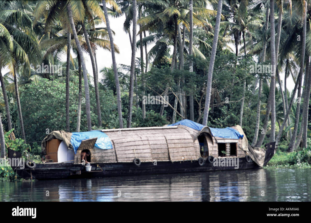 rice boat barge on the backwaters of Kerala state in South India near ...