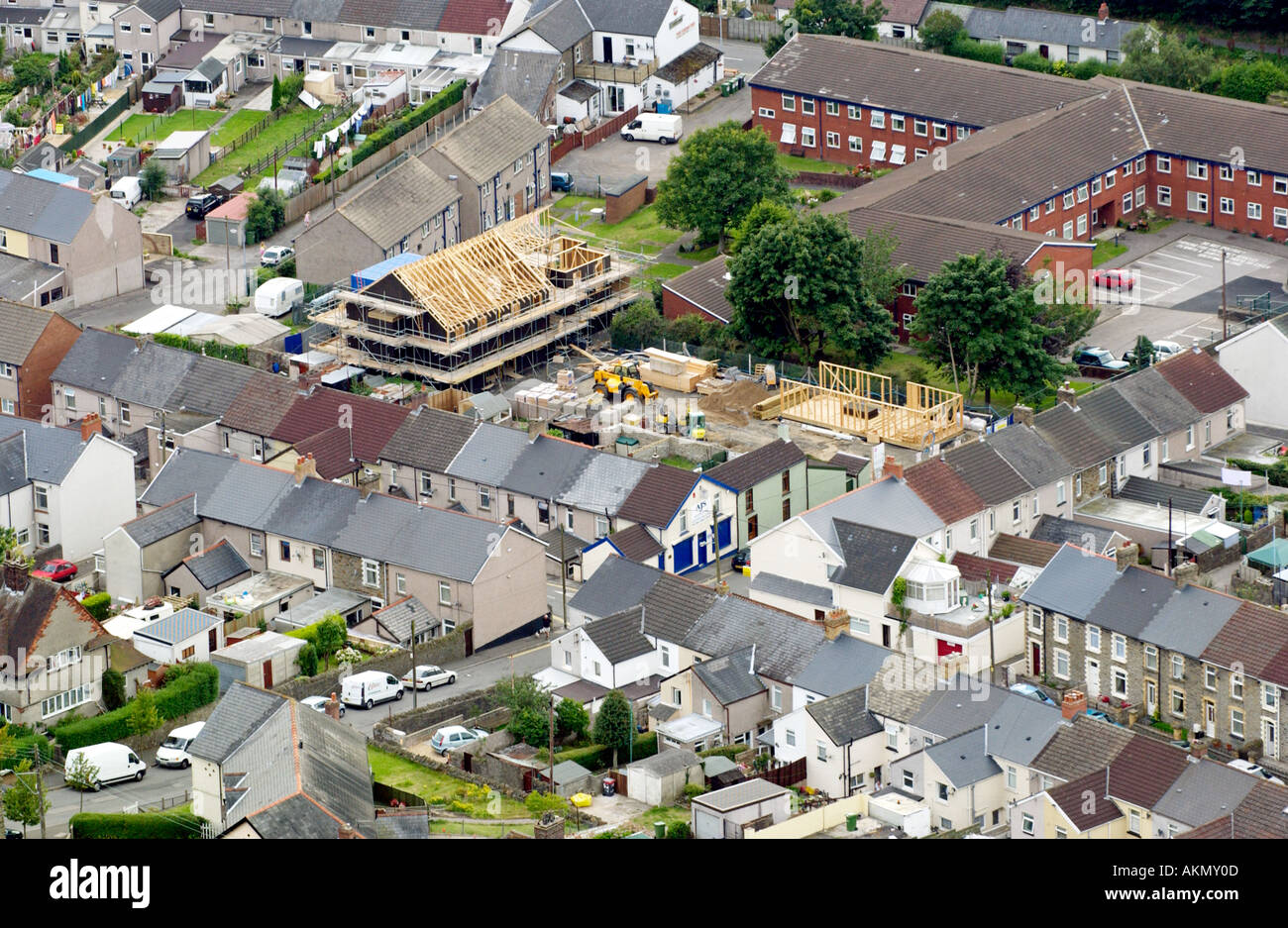 View over the former coal mining village of Cwmcarn in the South Wales ...