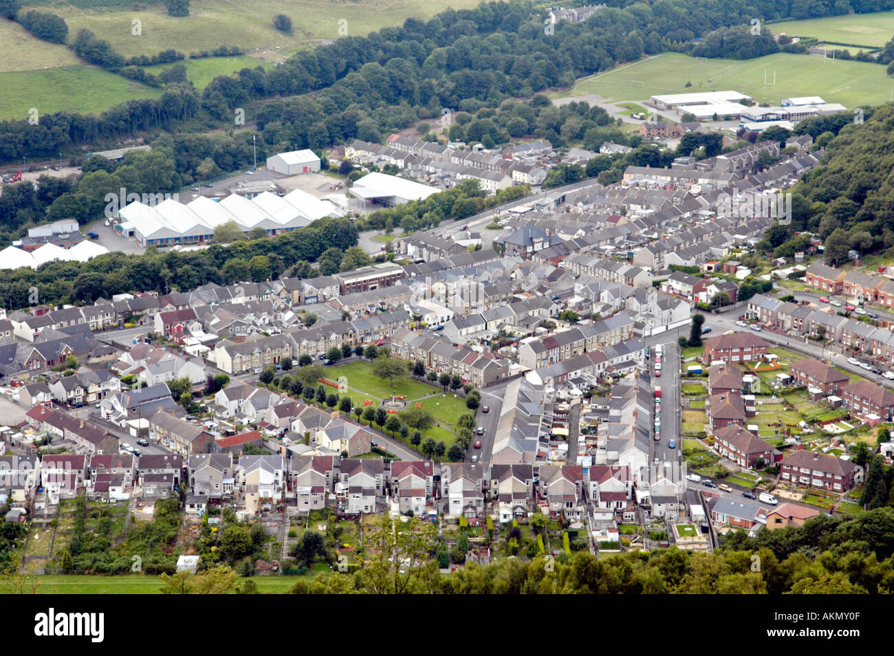 View over the former coal mining village of Cwmcarn in the South Wales ...