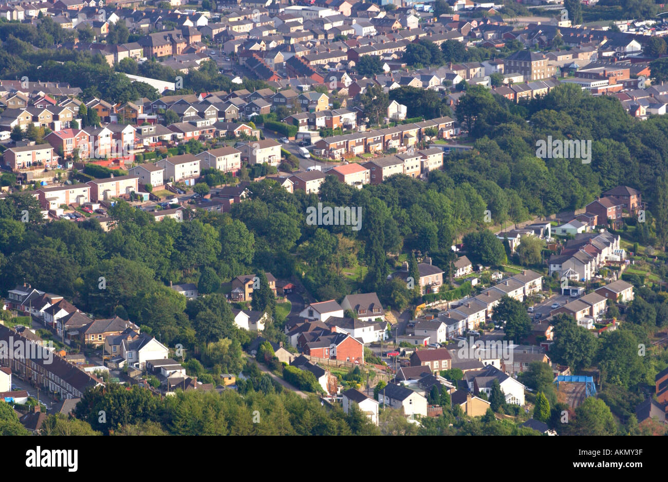 View over part of the village of Risca from Cwmcarn Forest Drive South ...
