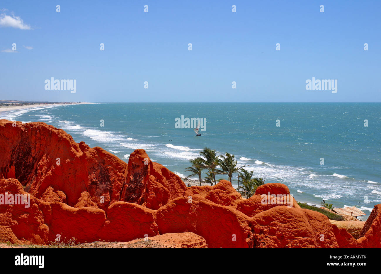 Colorful red sanstone formations at Canoa Quebrada Ceara Brazil South ...