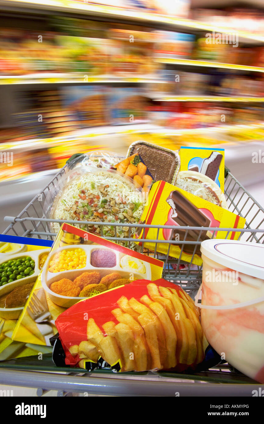 Shopping cart with food Stock Photo - Alamy