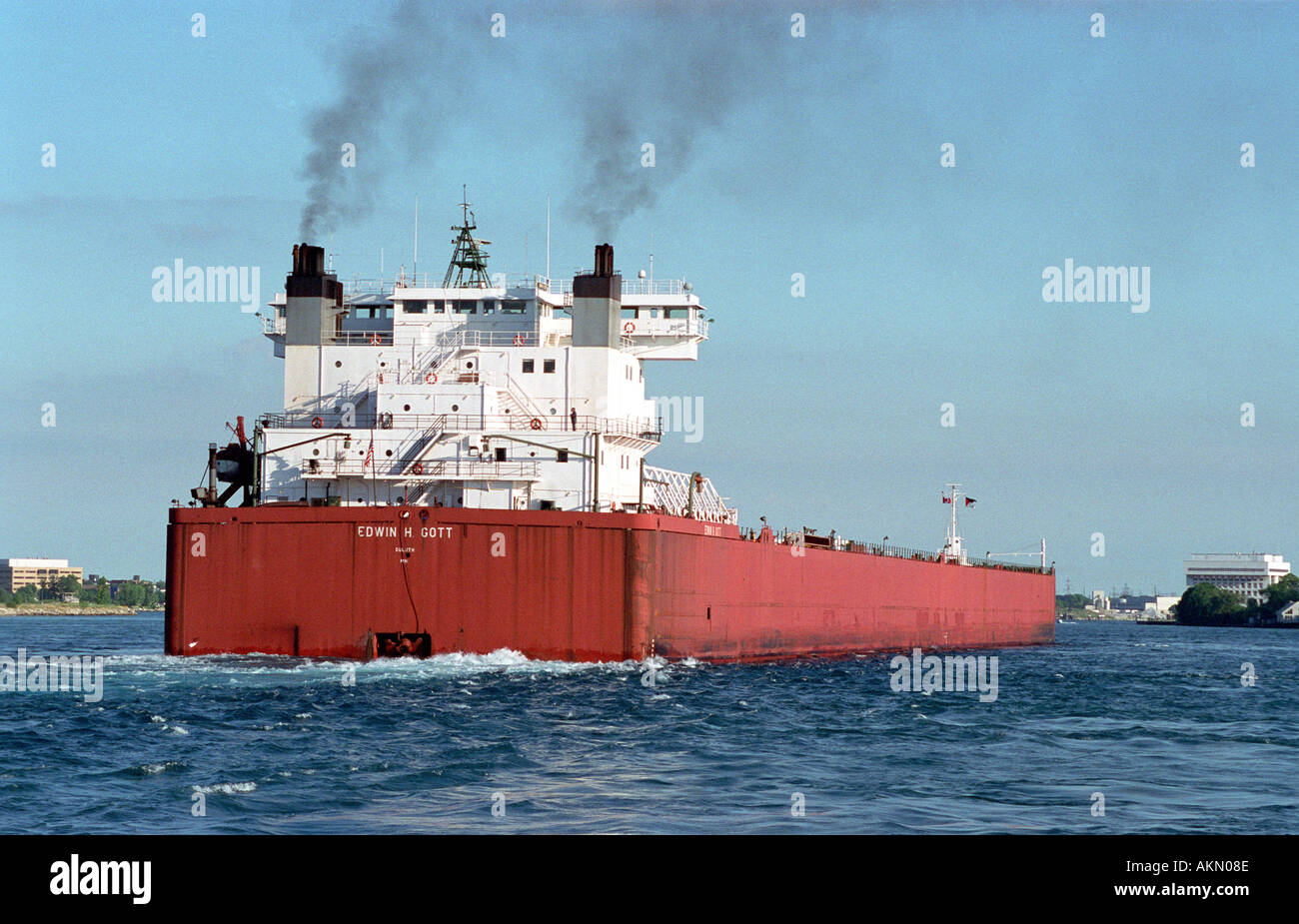 Lake freighter enters the St Clair River at the mouth of Lake Huron at ...