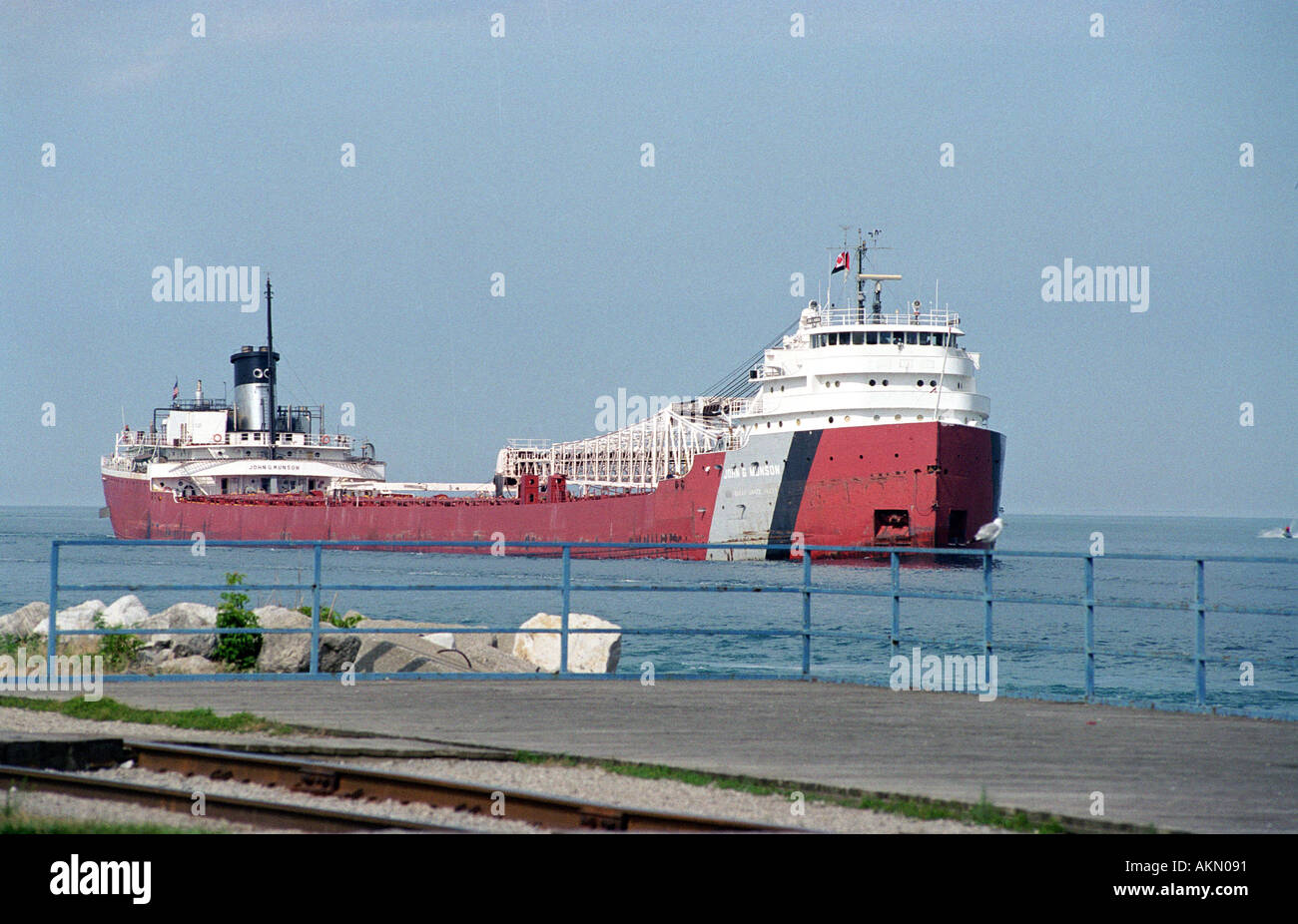 Lake freighter enters the St Clair River at the mouth of Lake Huron at ...