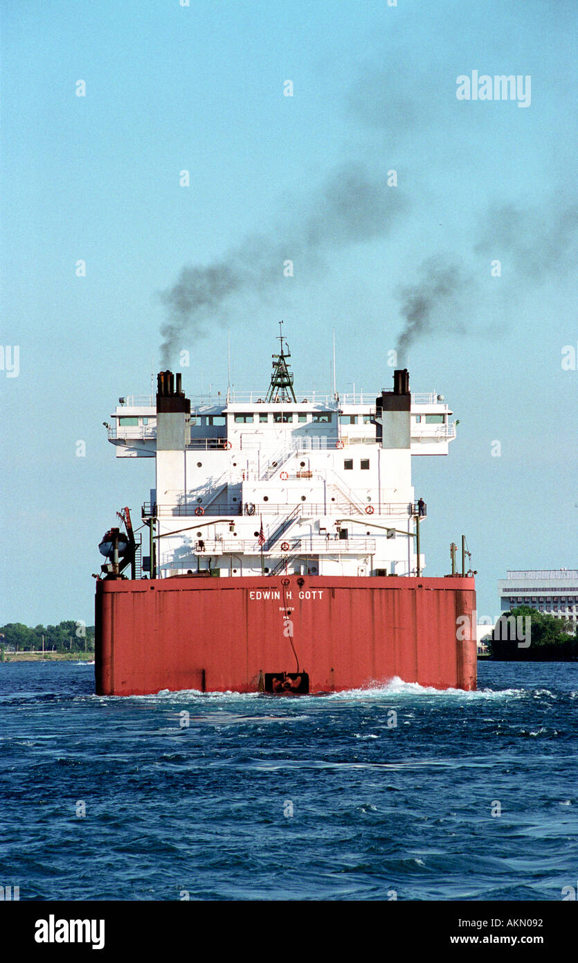 Lake freighter enters the St Clair River at the mouth of Lake Huron at ...