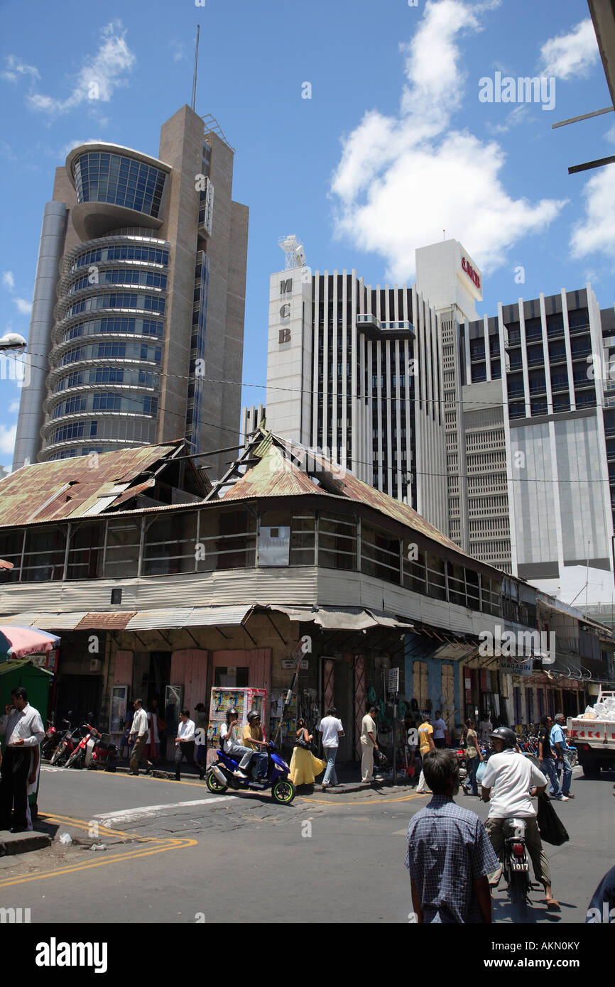 Mauritius Port Louis old and new buildings street scene Stock Photo - Alamy