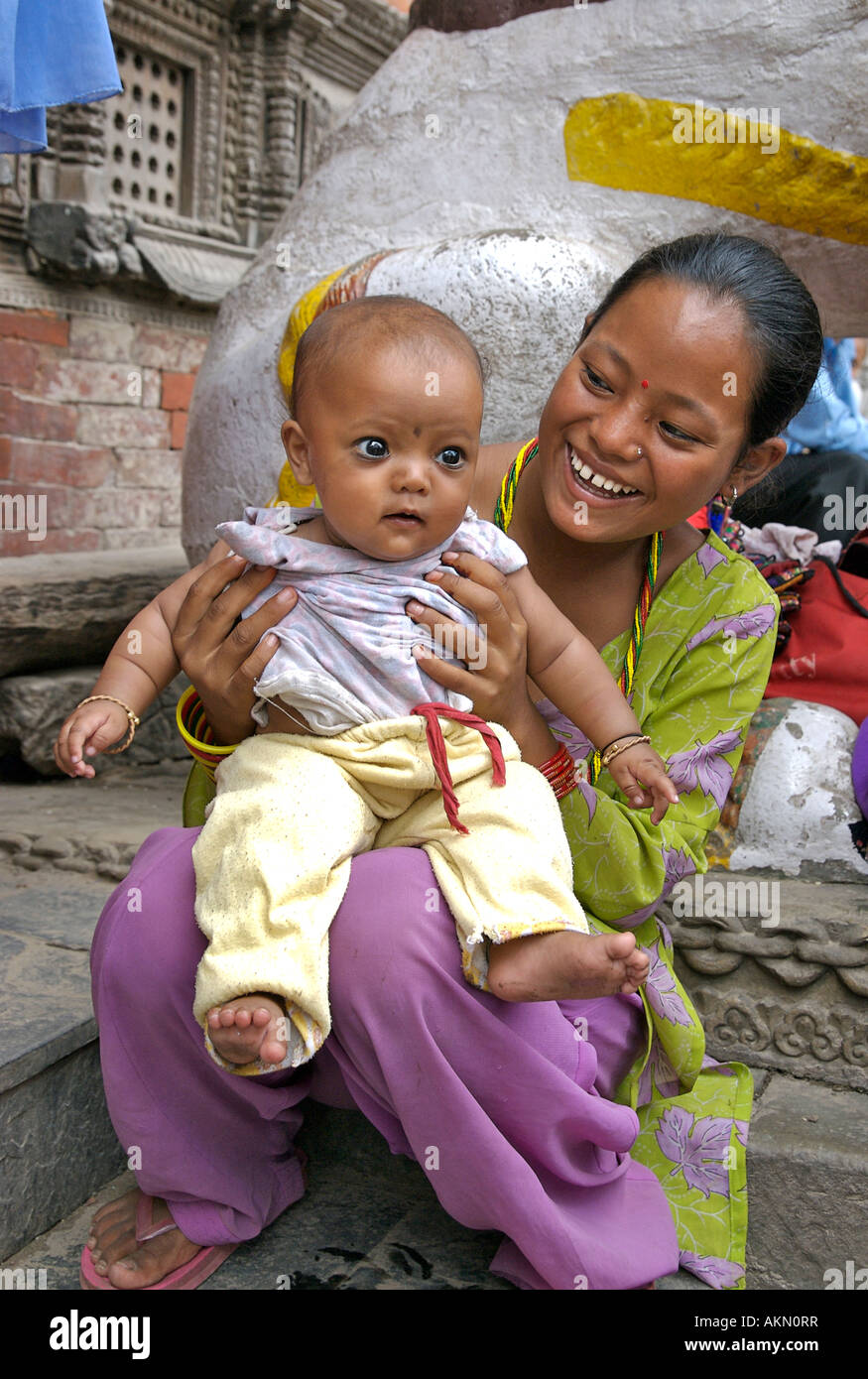 Happy young Nepalese mother with her baby Kathmandu Nepal Stock Photo ...