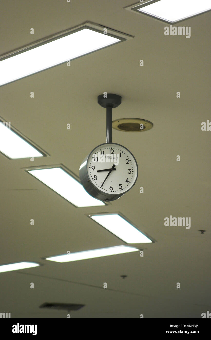 Ceiling Clock with a Zig Zag lamps at Chiang Mai international airport ...