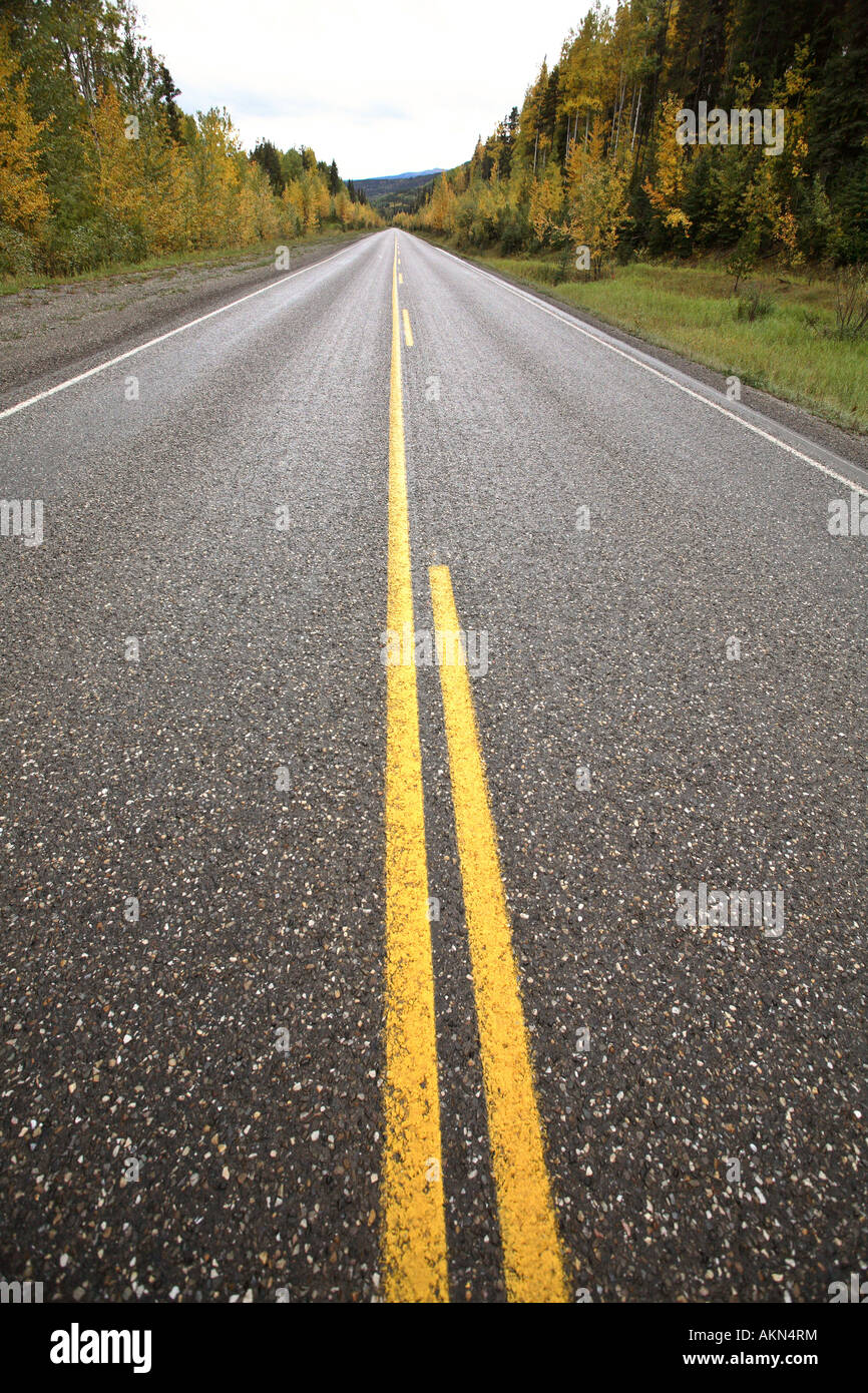 Centerlines along a paved road in autumn Stock Photo - Alamy