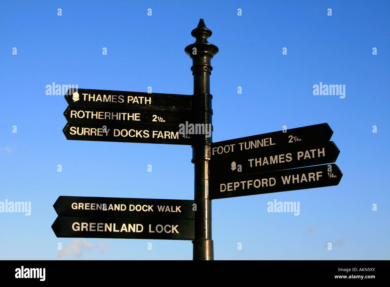 river thames signpost at greenland docks london england uk gb Stock ...