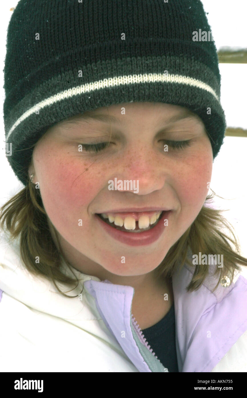 snow girl with cap Stock Photo - Alamy
