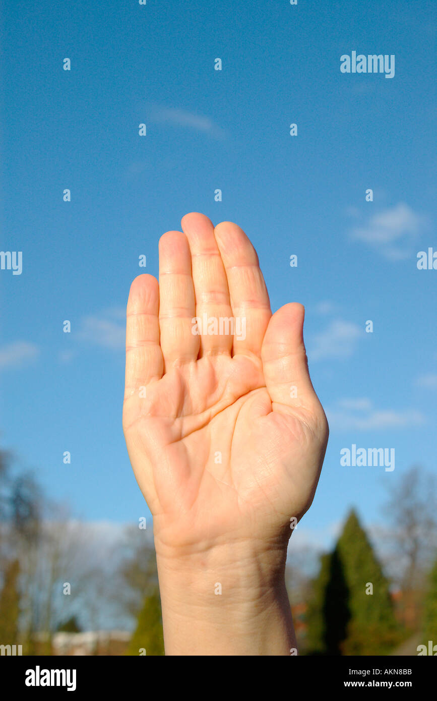 Hand STOP sign, signal or gesture Stock Photo - Alamy