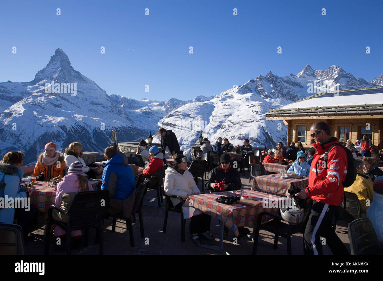Restaurant Blauherd with a view to the Matterhorn Zermatt Valais ...