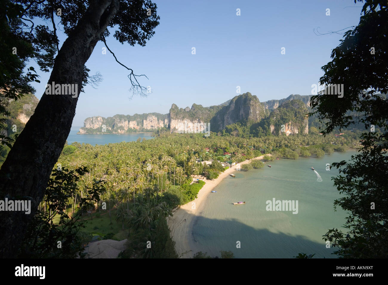 Aerial view of isthmus Hat Rai Leh East Railay East Laem Phra Nang ...