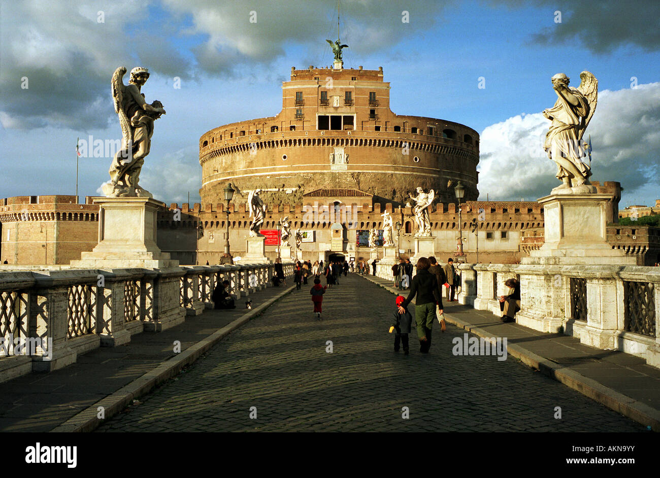 St Angels Castle and St Angels Bridge over the Tiber, Rome, Italy Stock ...