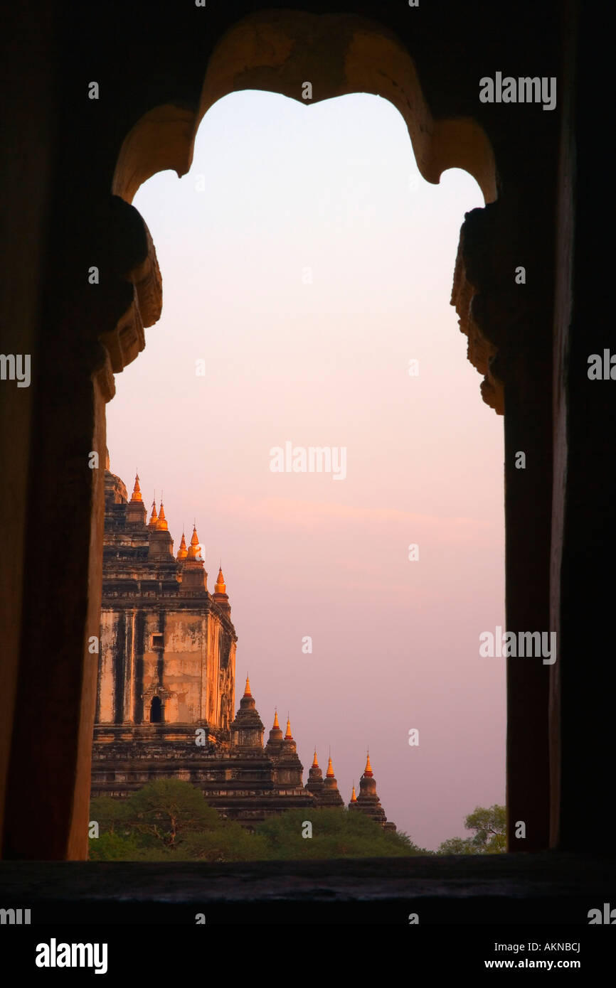 Temple at sunset seen from Temple window in Myanmar, Burma Stock Photo ...