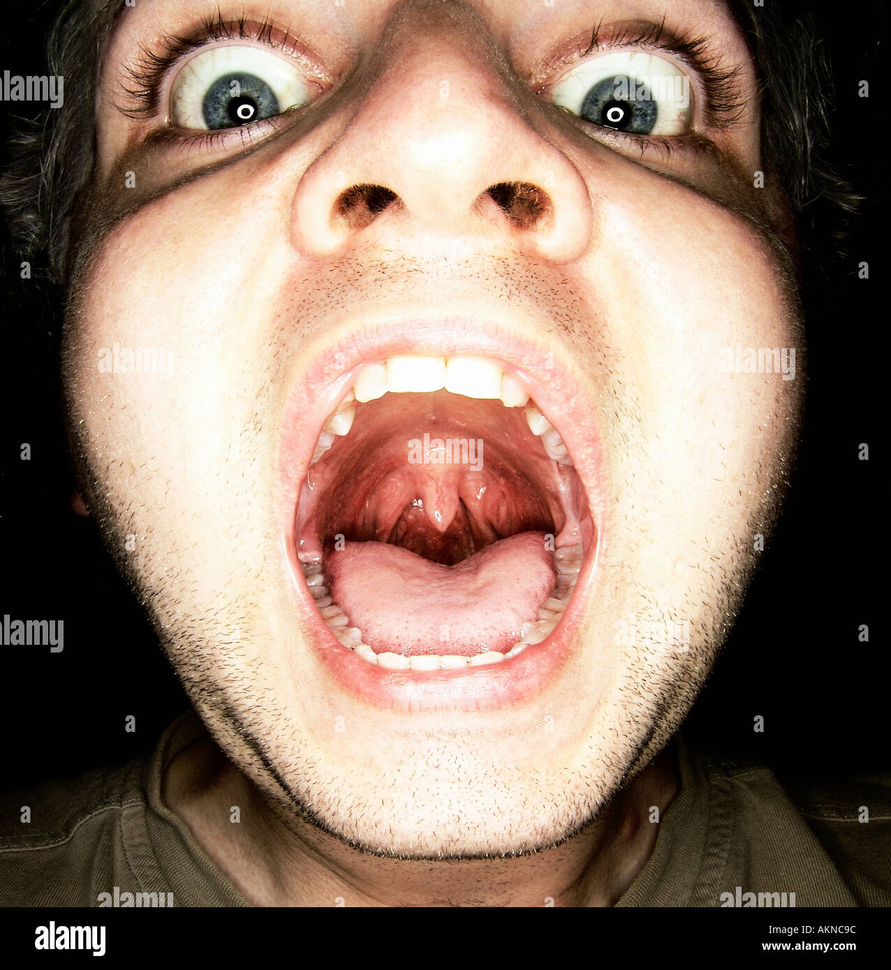 The Scream! Young man 18-24yrs with Mouth and Eyes wide open Screaming ...