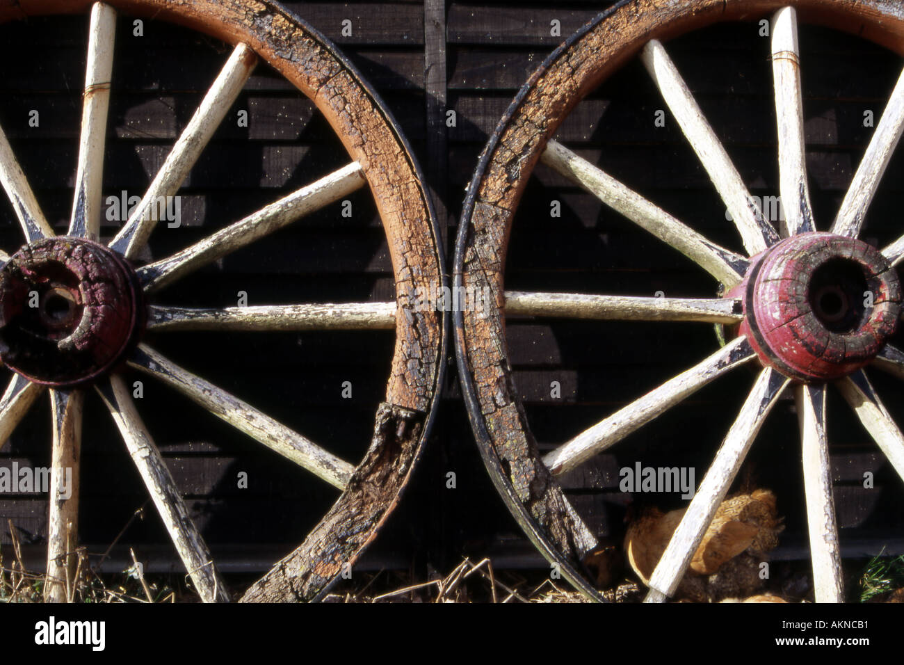 Old wagon wheels from farm carts Stock Photo - Alamy