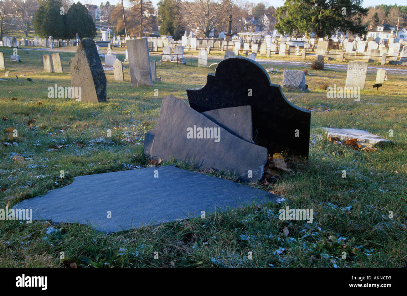 Broken Headstone in a New England graveyard cemetery located in New ...