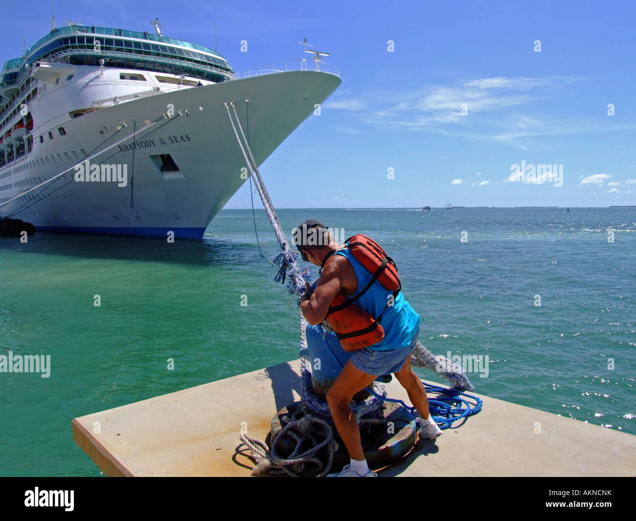 Rhapsody of the Seas cruise ship being moored at Key West, Florida, USA ...