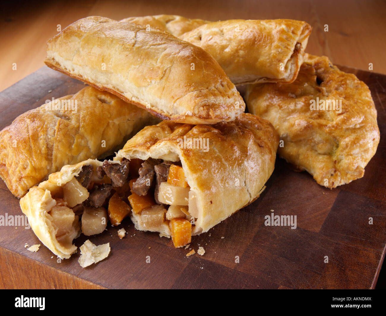 English Cornish pasties sausage rolls editorial food Stock Photo - Alamy