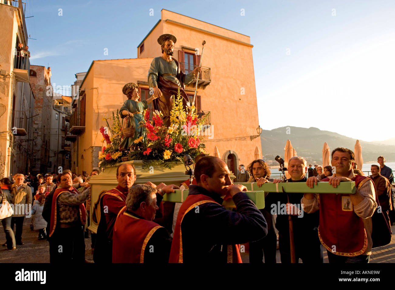 Italy, Sicily, Cefalu city, the great procession of San Giuseppe in ...