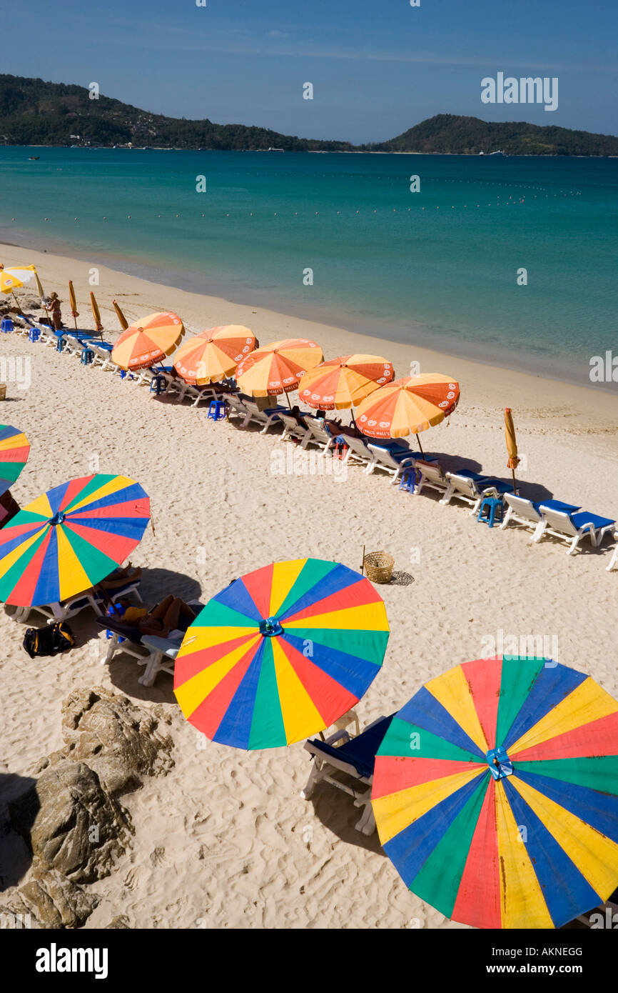 Kalim Beach with sunlounges and parasols Hat Kalim Ao Patong Phuket ...