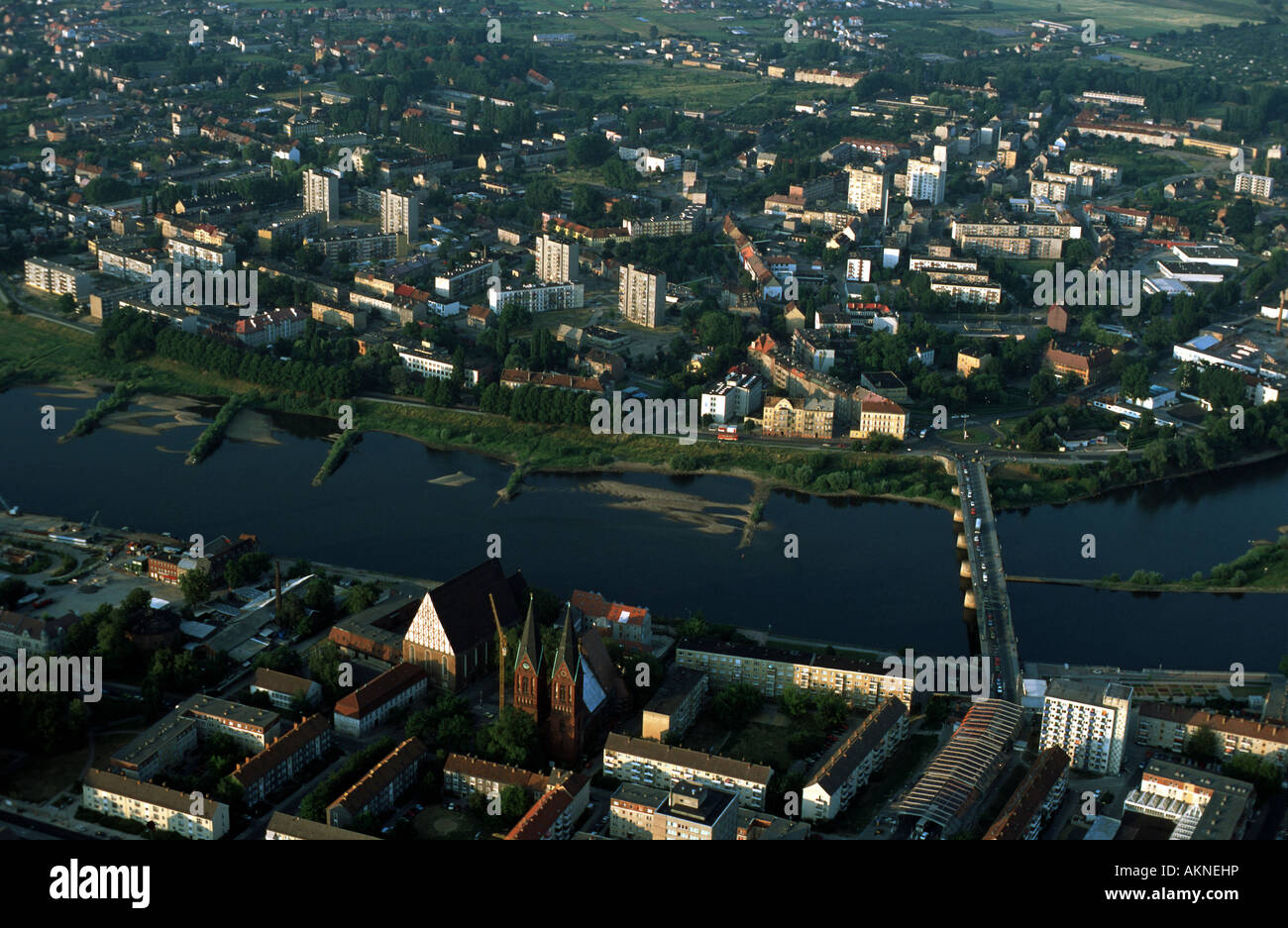 Aerial view of the German-Polish border on the Oder between Frankfurt ...